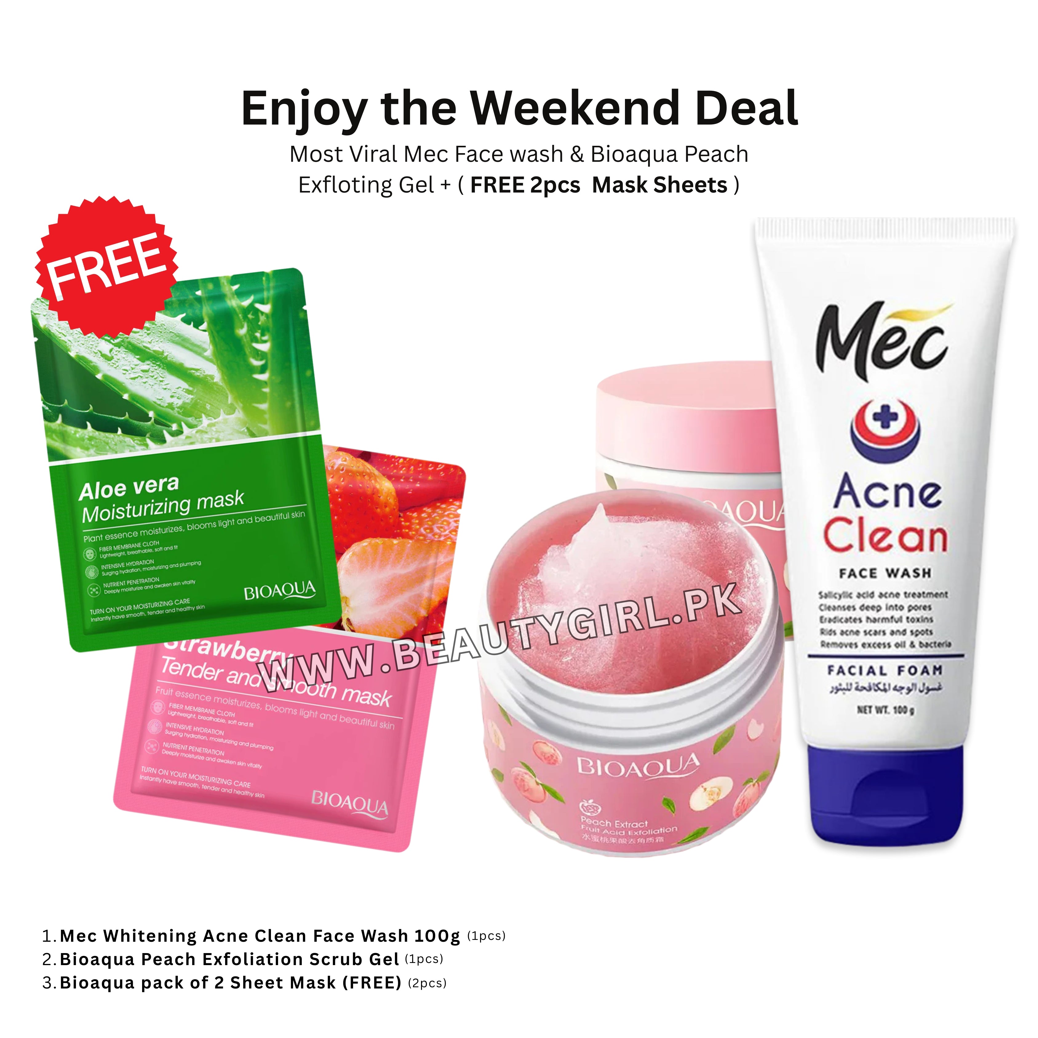 Most Viral Mec Face wash & Bioaqua Peach Exfloting Gel + ( FREE 2pcs M – beautygirl-pk