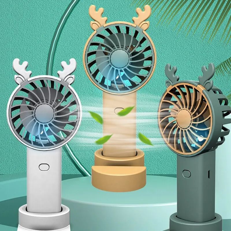 Deer Head USB Rechargeable Mini Electric Fan With Phone Holder ...
