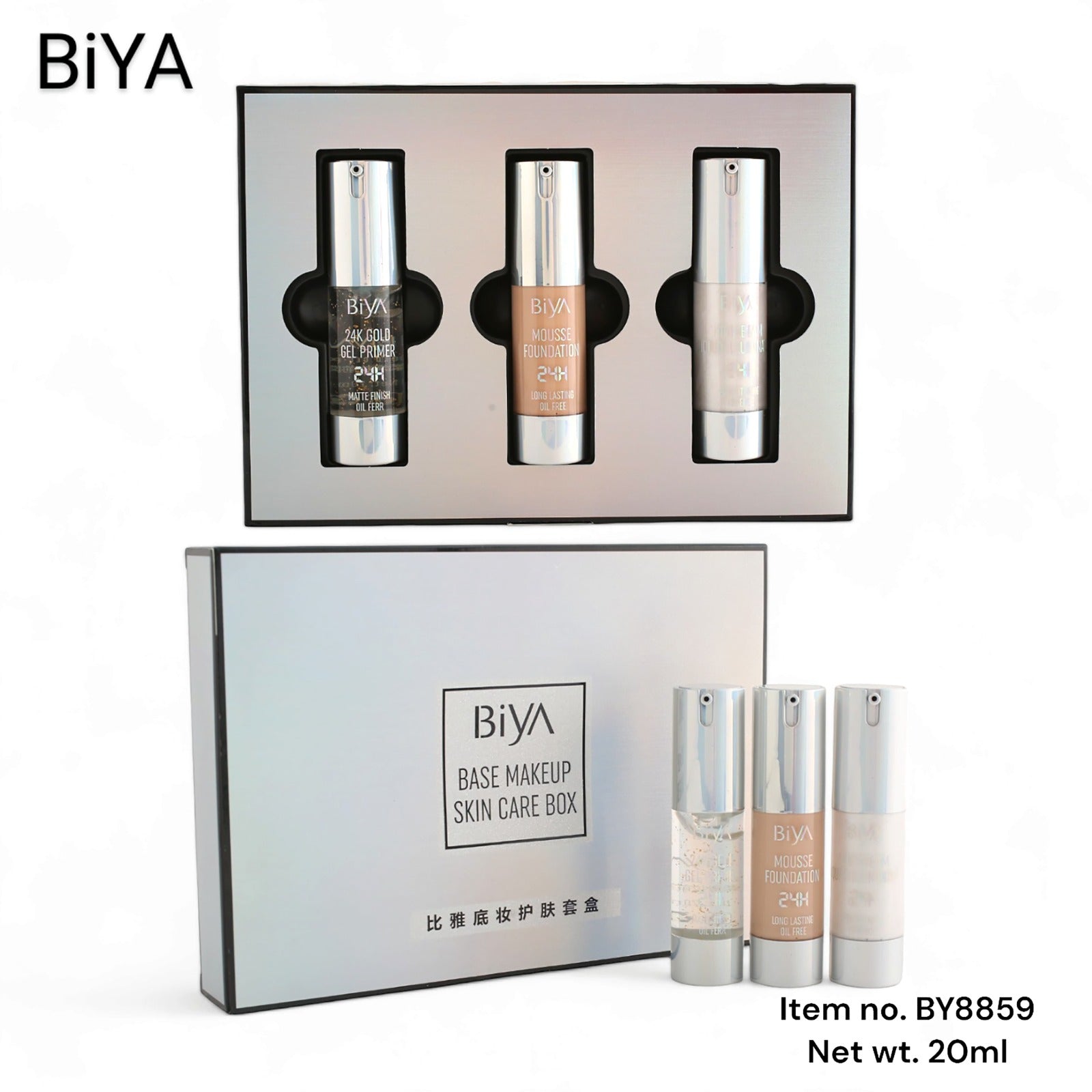 BIYA 24k Gold Gel Primer Foundation Highlighter 3in1 Set – beautygirl-pk