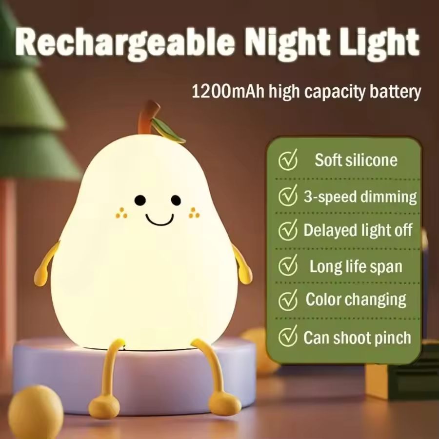 USB Rechargeable Cute Pear Silicon LED Lamp Light – beautygirl-pk