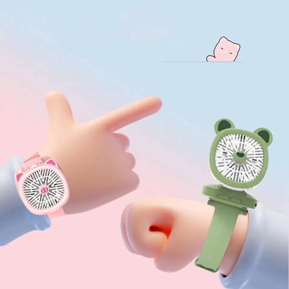 Mini USB Rechargeable Fan Cartoon Watch Cute Fan For Kids – beautygirl-pk