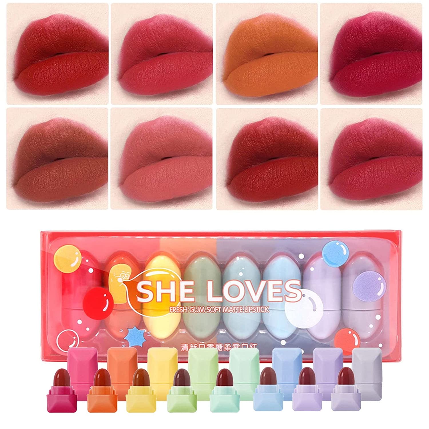 She Loves 8 Pcs Mini Candy Matte Lipstick Set – beautygirl-pk